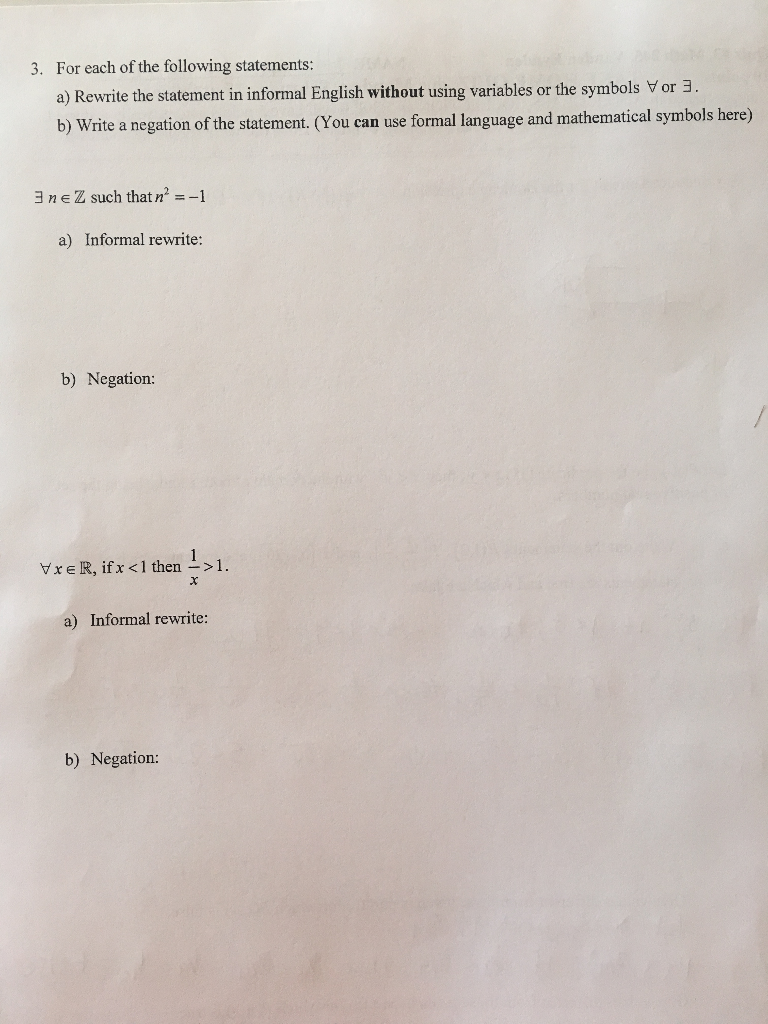 Solved Rewrite the statement in informal English without | Chegg.com