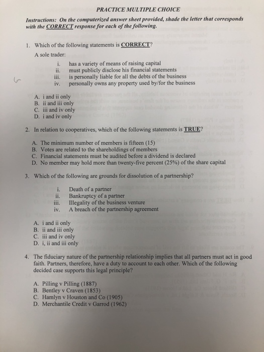 Solved PRACTICE MULTIPLE CHOICE Instructions: On the | Chegg.com