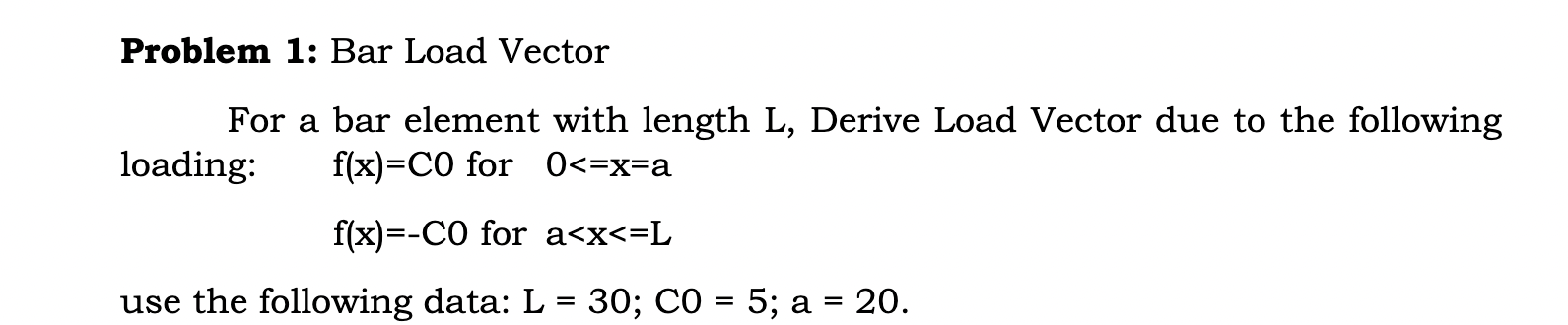 Solved Problem 1: Bar Load Vector For a bar element with | Chegg.com