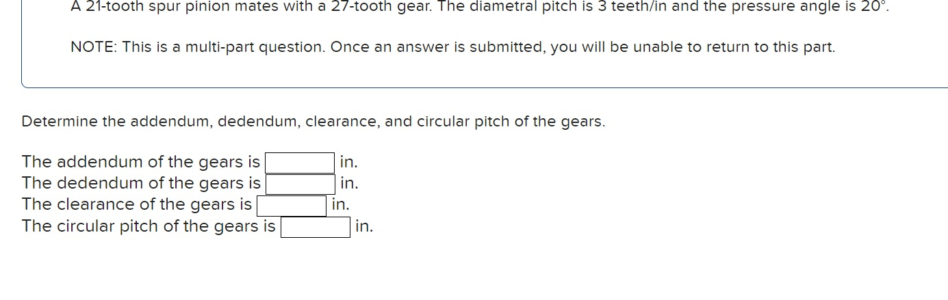Solved A 21-tooth spur pinion mates with a 27-tooth gear. | Chegg.com