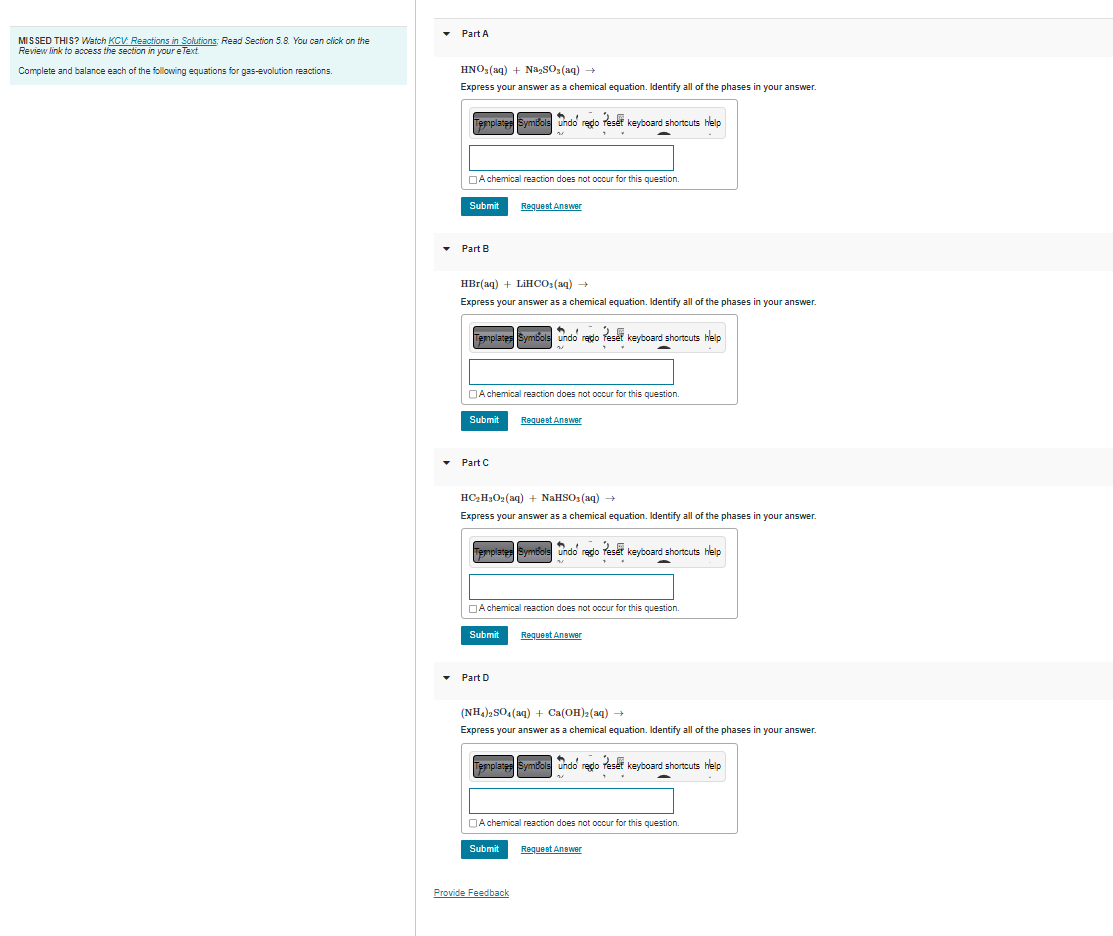 Solved MISSED THIS? Watch KCV Reactions in Solutions: Read | Chegg.com