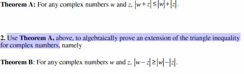 Theorem A: For any complex numbers w ﻿and | Chegg.com