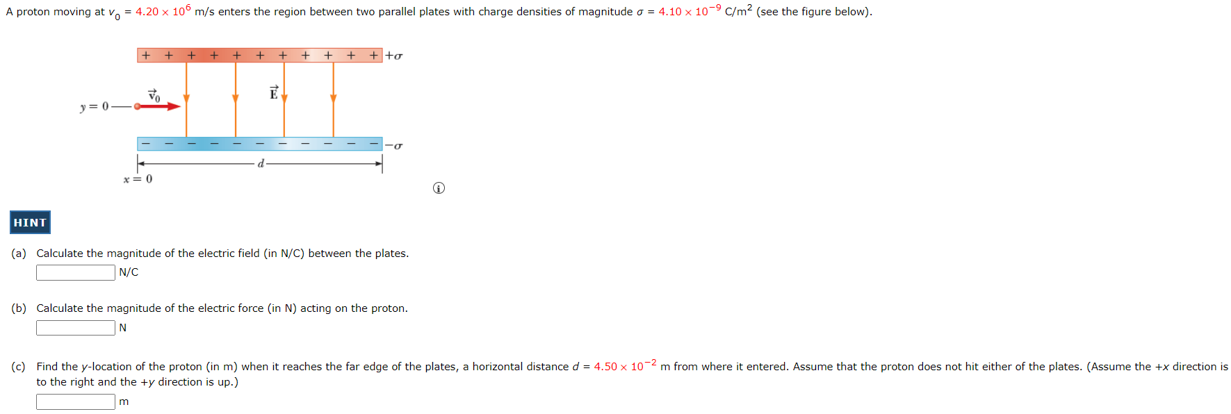Solved A proton moving at v0=4.20×106 m/s enters the region | Chegg.com