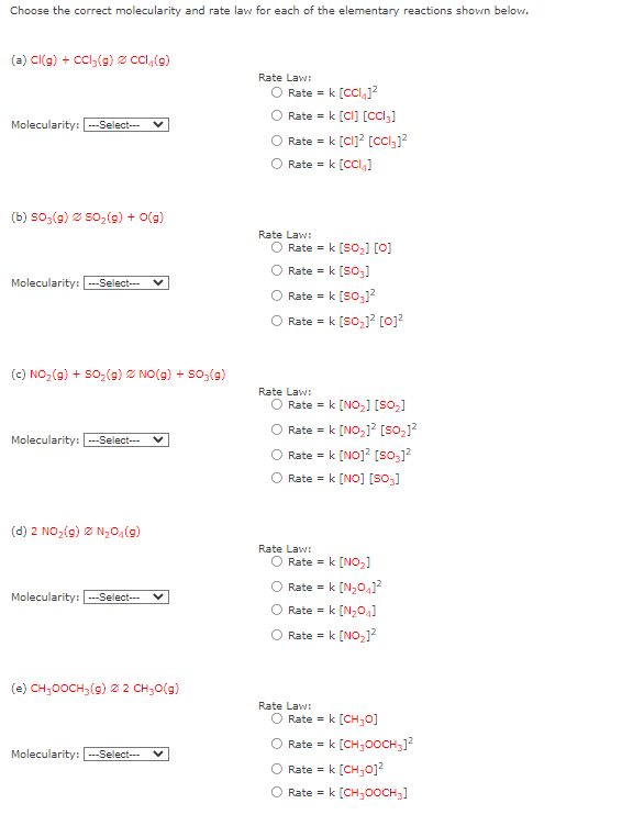 Solved (a) Cl(g)+CCl3( g) CCl4( g) Rate Law: Rate =k[CCl4]2 | Chegg.com