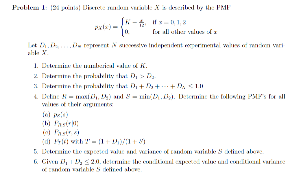 Solved Problem 1: (24 points) Discrete random variable X is | Chegg.com