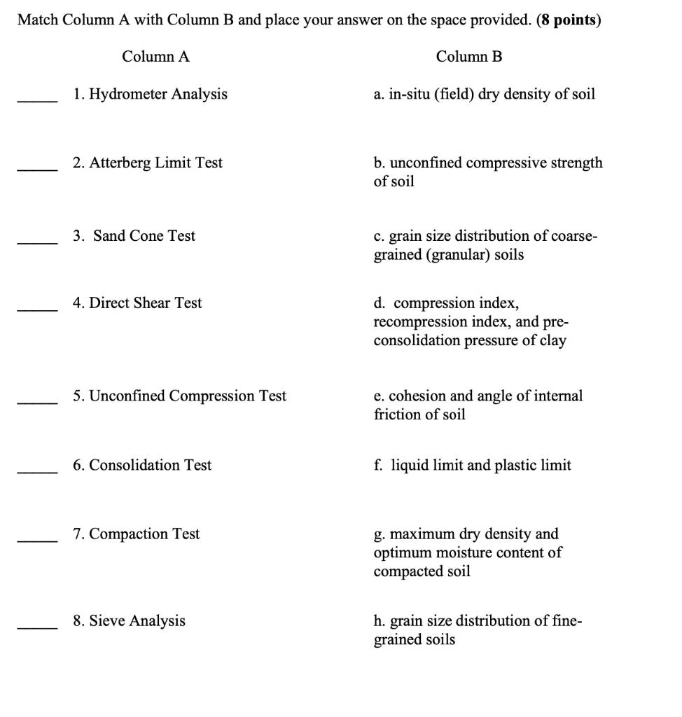 Solved Match Column A with Column B and place your answer on | Chegg.com