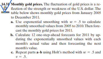 Solved 14.31 Monthly gold prices. The fluctuation of gold | Chegg.com