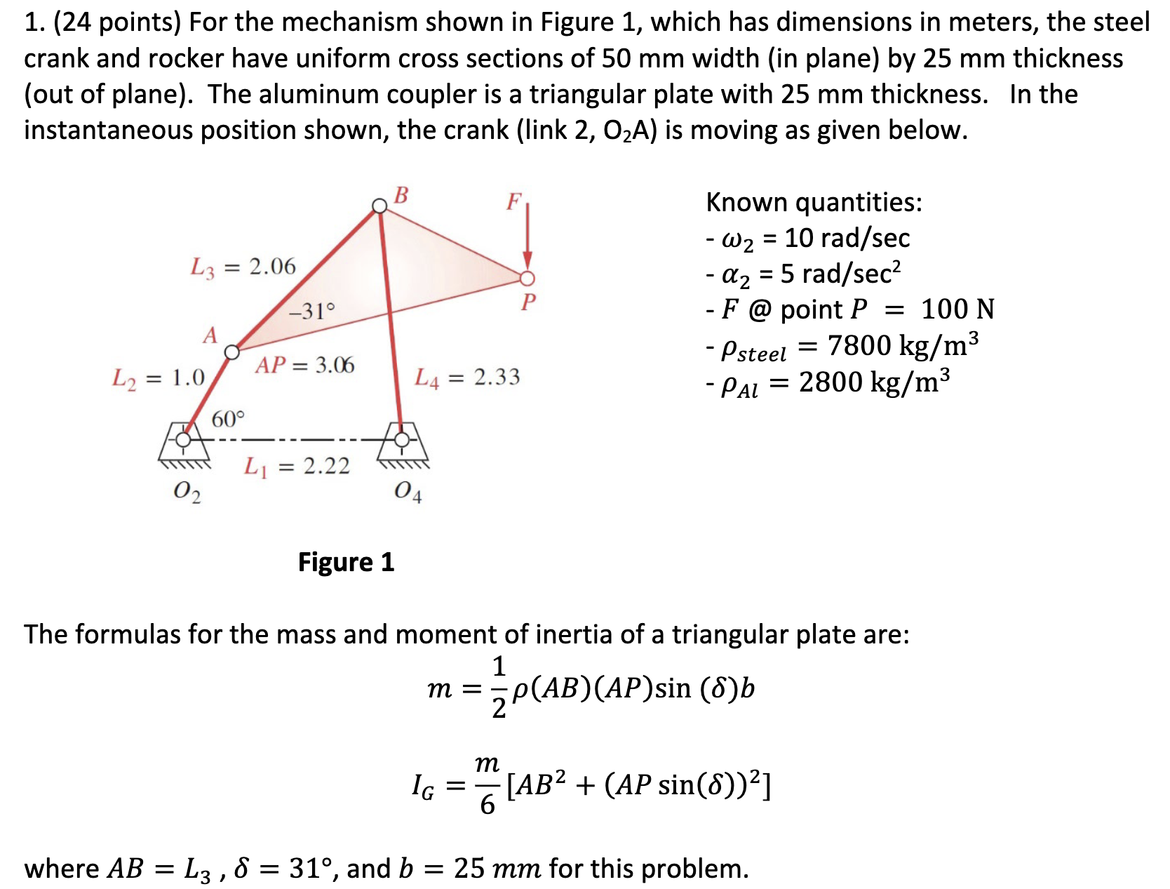 Solved 1. (24 points) For the mechanism shown in Figure 1, | Chegg.com