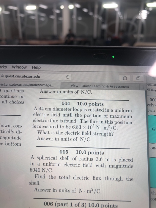 Solved arks Window Help quest.cns.utexas.edu 色 | Chegg.com