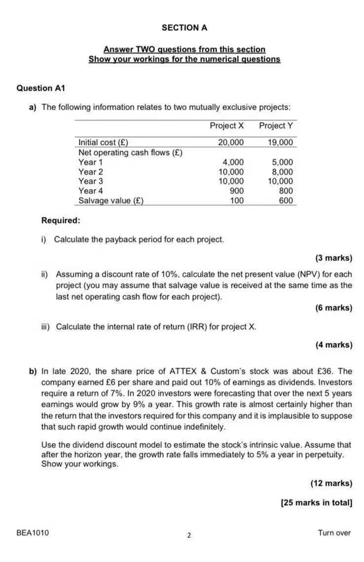Solved SECTION A Answer TWO questions from this section Show | Chegg.com