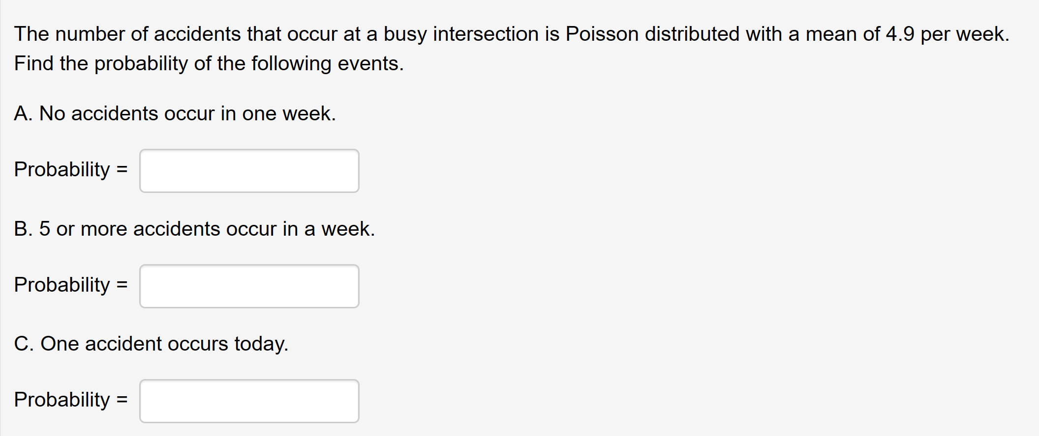 Solved The number of accidents that occur at a busy | Chegg.com