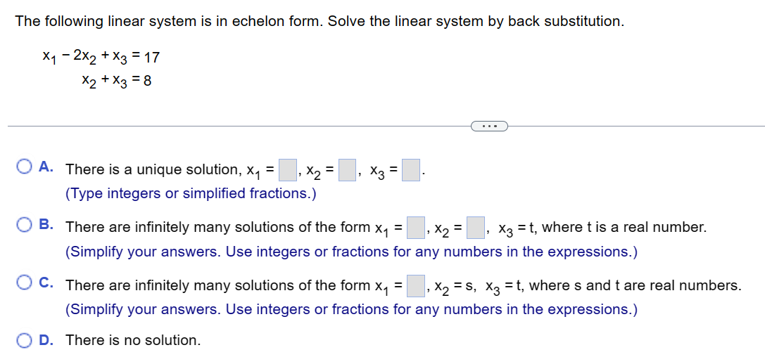 Solved The following linear system is in echelon form. Solve | Chegg.com Solved The following linear system is in echelon form. Solve | Chegg.com
