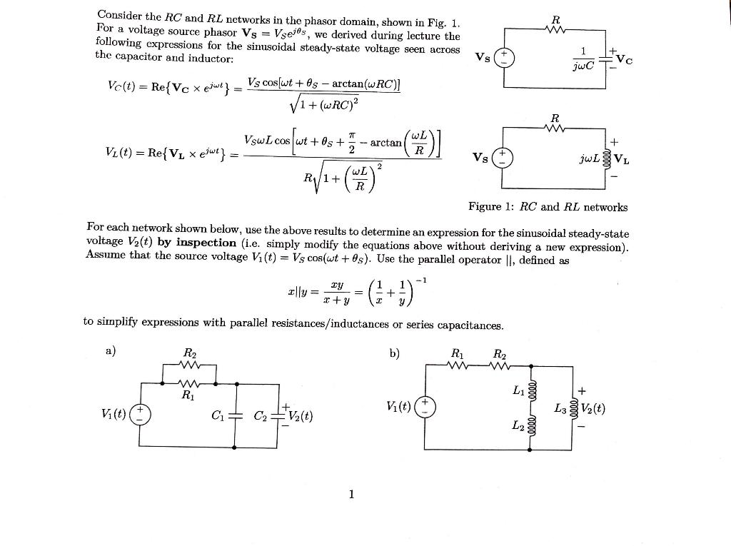 Solved Consider the RC and RL networks in the phasor domain, | Chegg.com