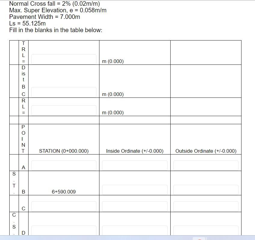 Solved Normal Cross fall =2%(0.02 m/m) Max. Super Elevation, | Chegg.com