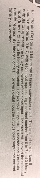 Solved Design a 3 bit decimal to binary conversion circuit. | Chegg.com