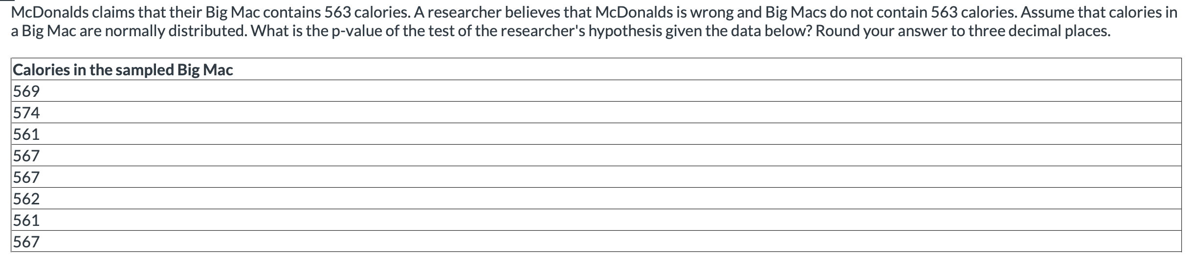 Solved McDonalds claims that their Big Mac contains 563 | Chegg.com