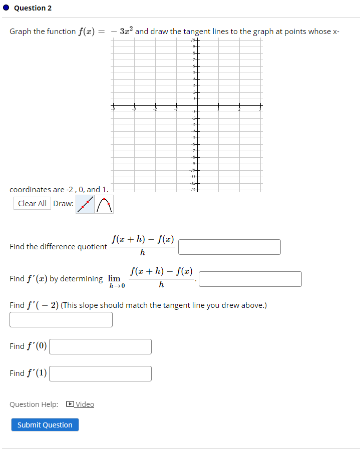 Solved Question 2 Graph the function f(x) = - 3x2 and draw | Chegg.com