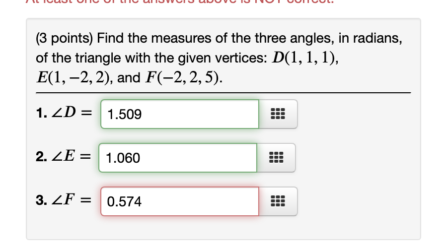 Solved (3 points) Find the measures of the three angles, in | Chegg.com