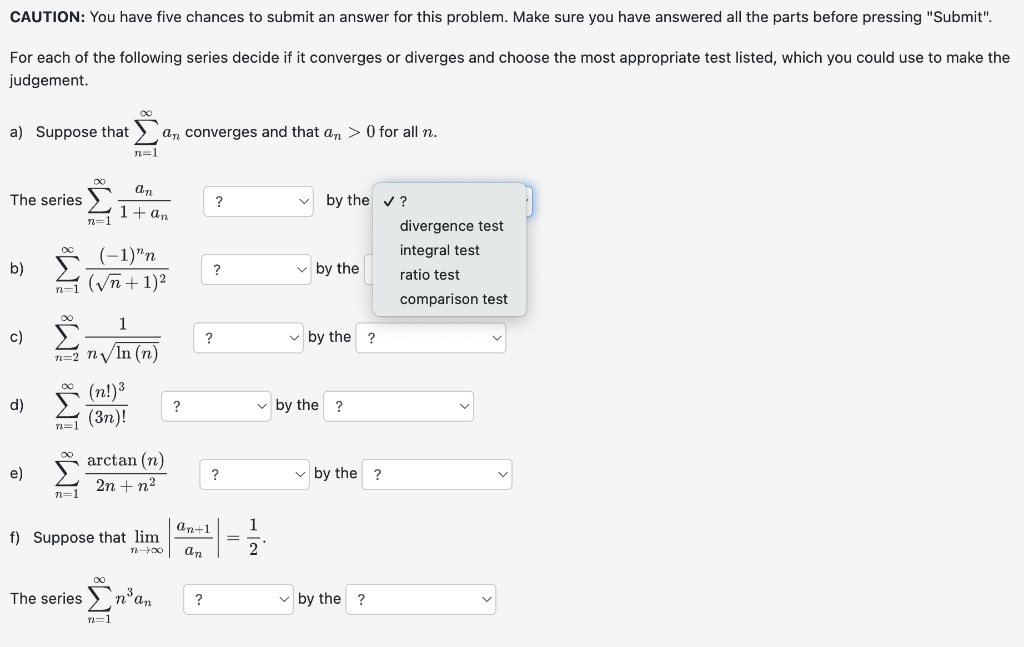 Solved CAUTION: You have five chances to submit an answer | Chegg.com