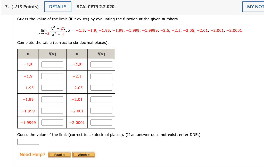 Solved SCALCET9 2.2.020. Guess the value of the limit (if it | Chegg.com