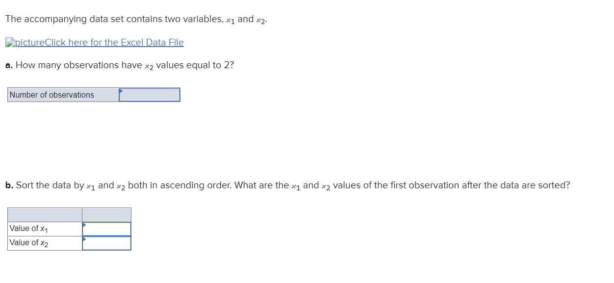 Solved The accompanying data set contains two variables, x1 | Chegg.com