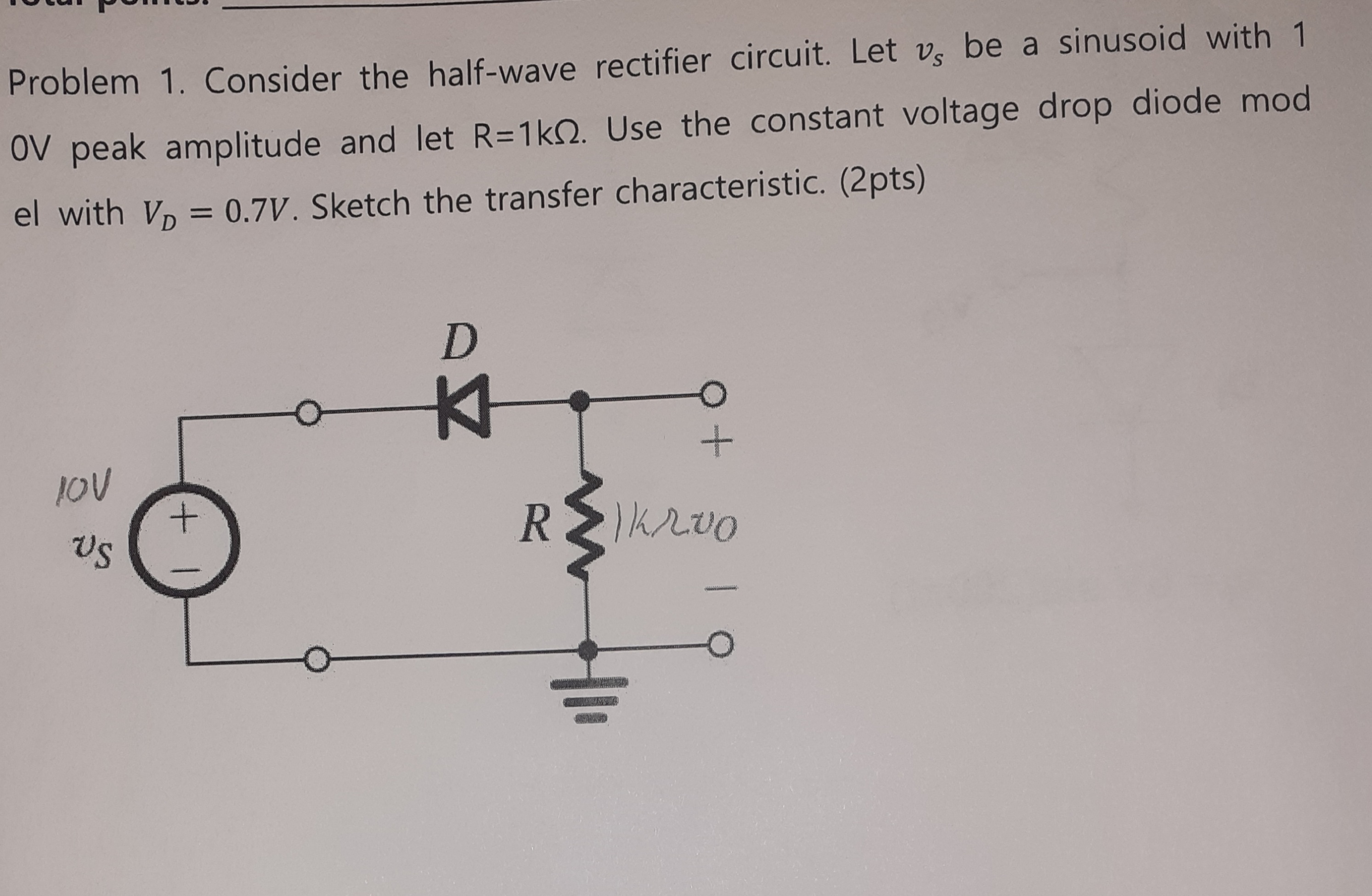 Solved Problem 1. Consider the half-wave rectifier circuit. | Chegg.com