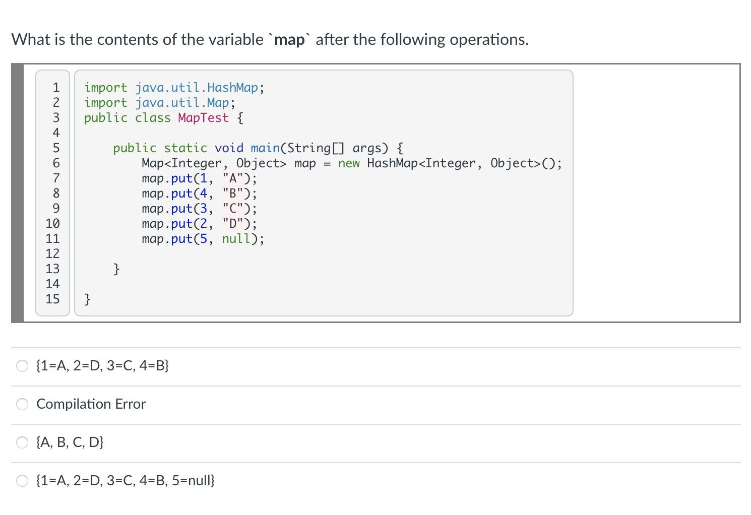 Solved What is the contents of the variable 'map' after the | Chegg.com