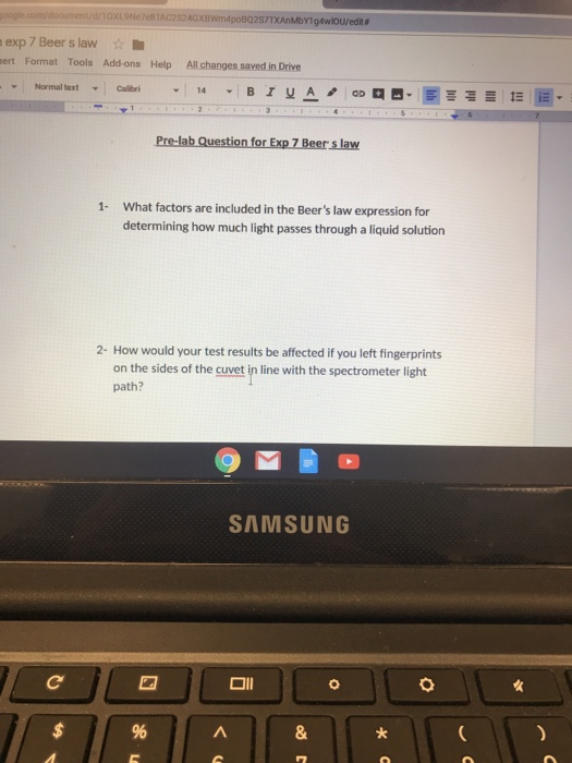 Solved exp 7 Beer s law . ert Format Tools Add-ons Help All | Chegg.com