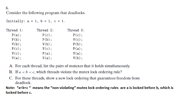Solved 6. Consider the following program that deadlocks. | Chegg.com
