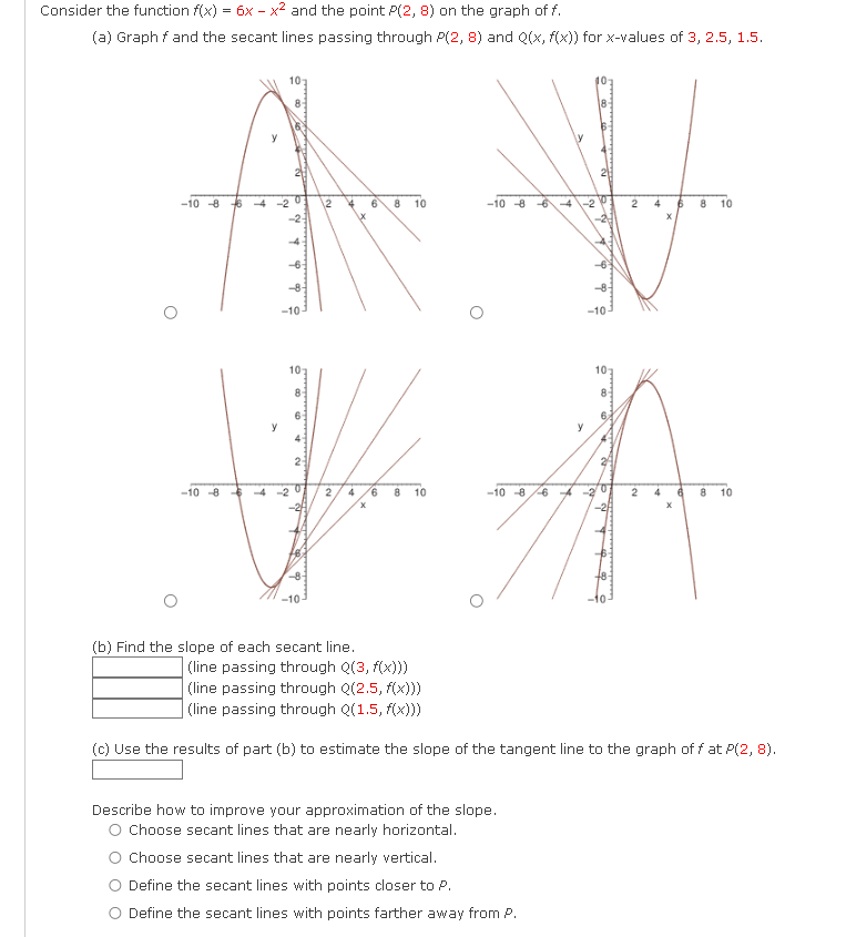 Solved Consider the function f(x) = 6x – x2 and the point | Chegg.com