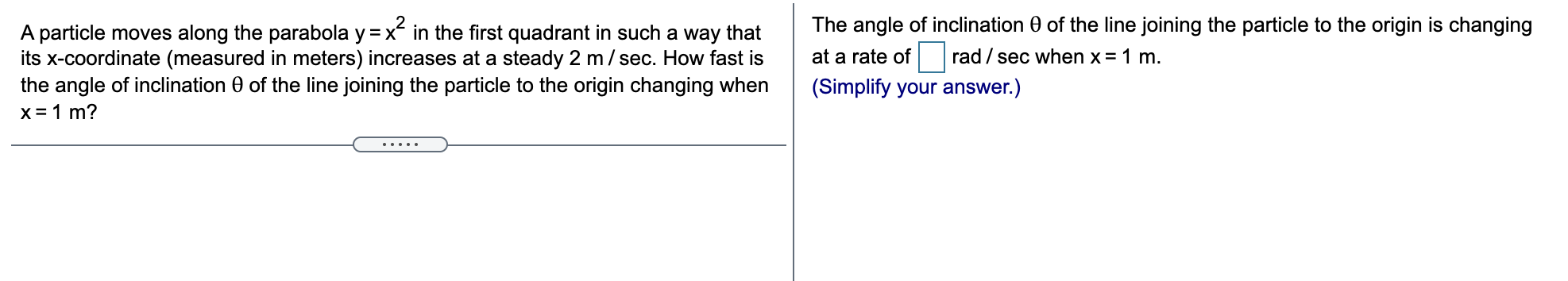 Solved A particle moves along the parabola y=xin the first | Chegg.com