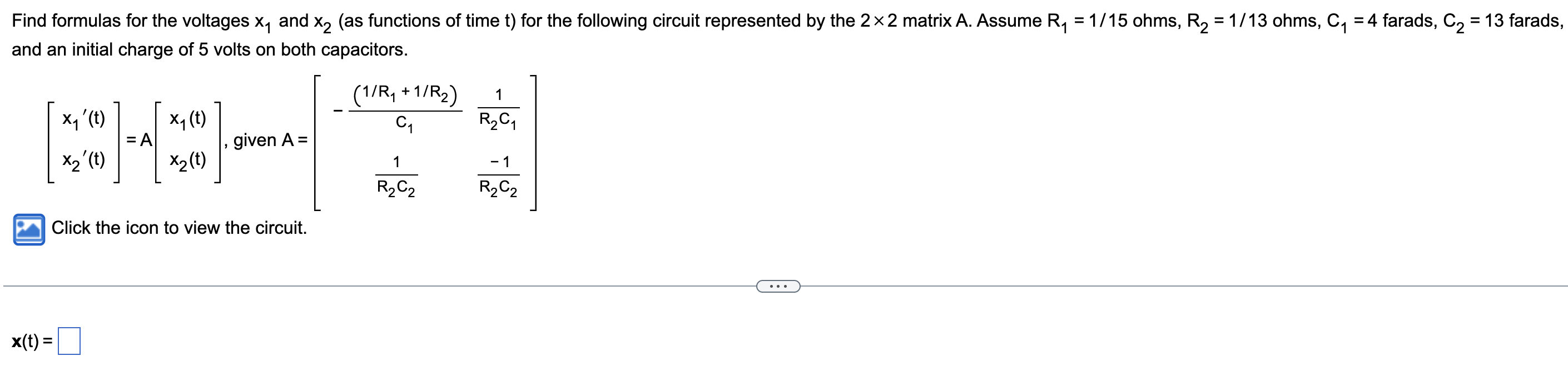 Solved Find formulas for the voltages x1 and x2 (as | Chegg.com