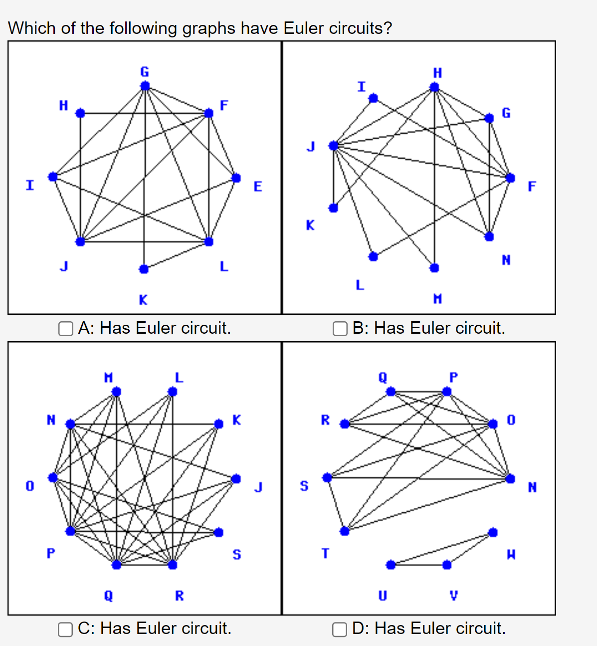 Solved Which of the following graphs have Euler circuits? C: | Chegg.com