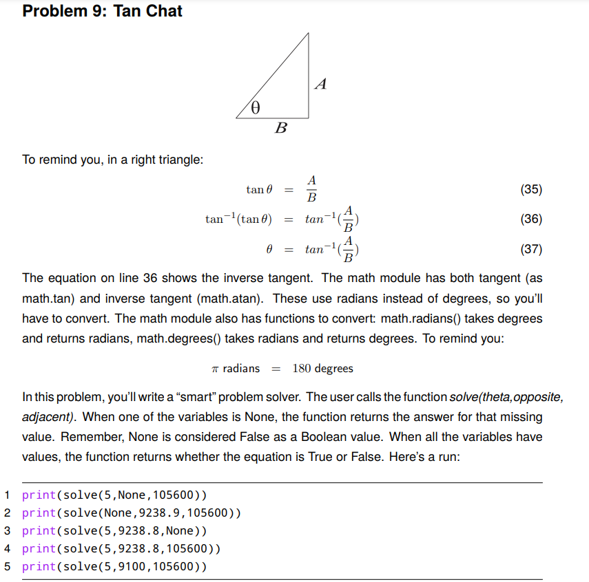 Solved Problem 9: Tan Chat To remind you, in a right | Chegg.com
