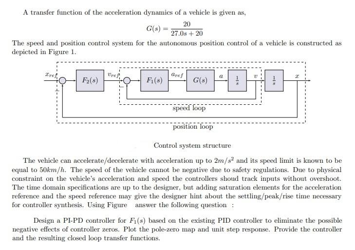 Solved A transfer function of the acceleration dynamics of a | Chegg.com
