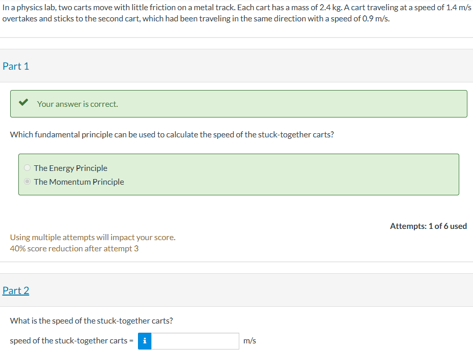 Solved In a physics lab, two carts move with little friction | Chegg.com