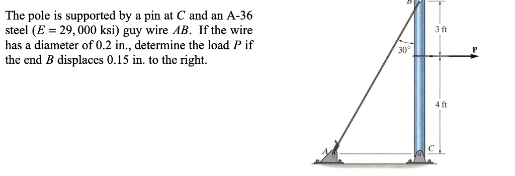 Solved The pole is supported by a pin at C and an A-36 steel | Chegg.com