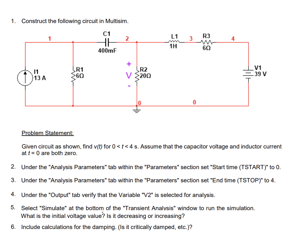 Solved 1. Construct the following circuit in Multisim. | Chegg.com