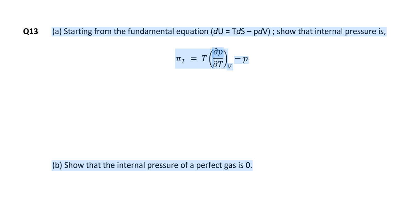 Solved (a) Starting from the fundamental equation | Chegg.com