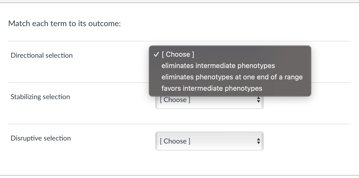 Solved Match each term to its outcome: Directional selection | Chegg.com