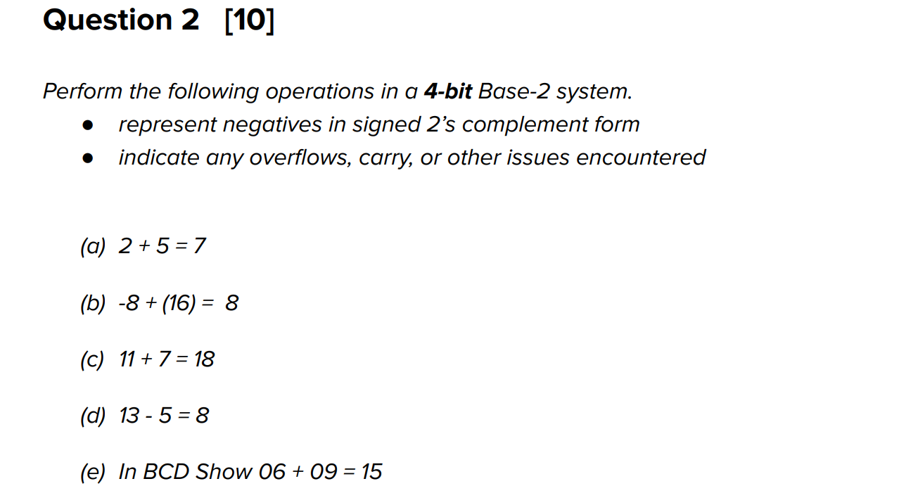 Solved Question 2 [10]Perform the following operations in a | Chegg.com