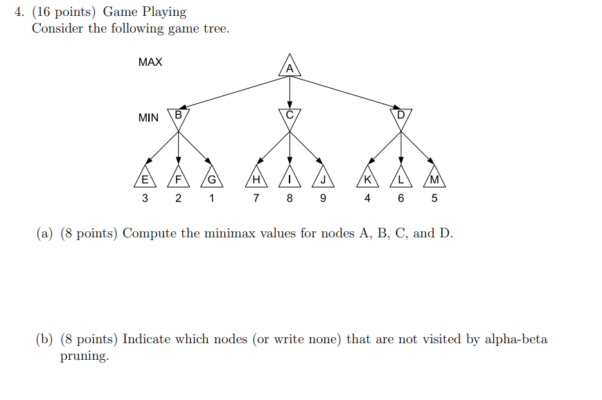 Solved 4. (16 points) Game Playing Consider the following | Chegg.com Solved 4. (16 points) Game Playing Consider the following | Chegg.com