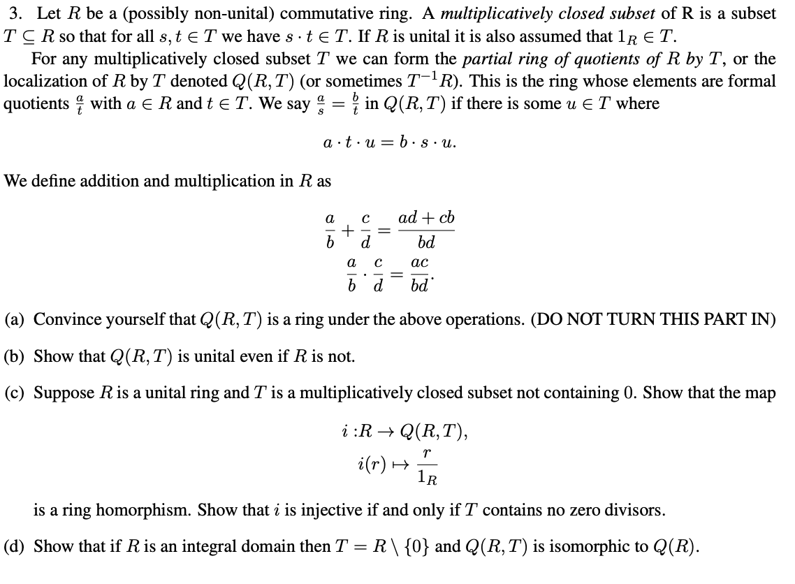 Solved 3. Let R be a (possibly non-unital) commutative ring. | Chegg.com