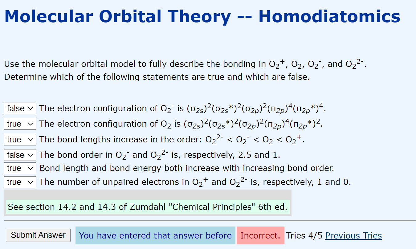 Molecular Orbital Theory -- Homodiatomics Use the | Chegg.com