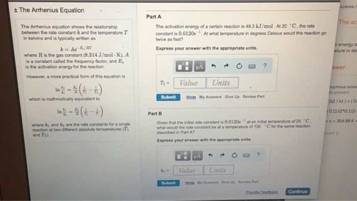Solved The Arrhenius equation shows the relationship between | Chegg.com