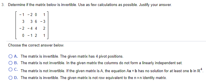 Solved Determine if the matrix below is invertible. Use as | Chegg.com