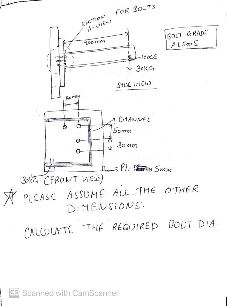 Solved FOR BOLTS SECTION A-VIEW 900 mm BOLT GRADE ALSOOS | Chegg.com