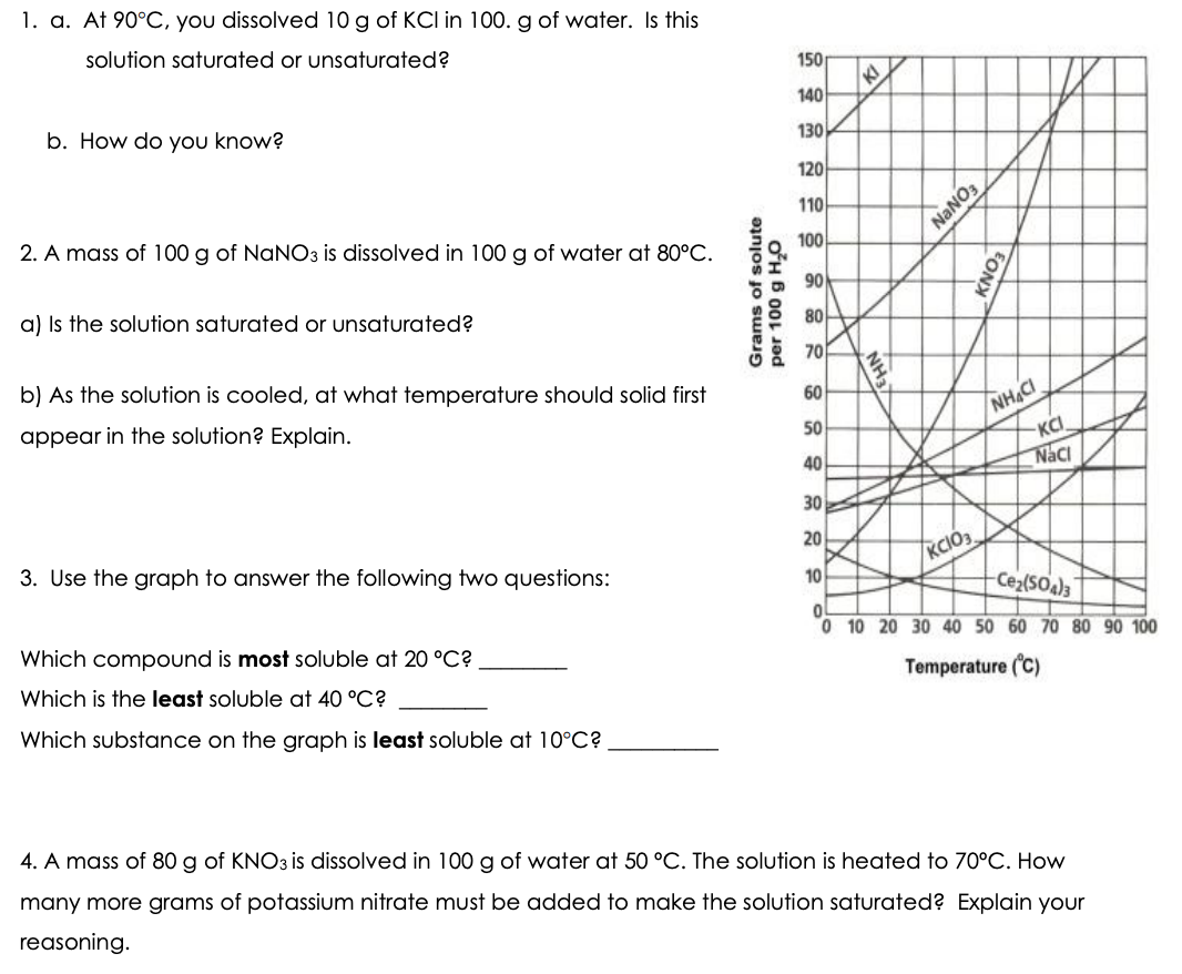 Solved 1. a. At 90°C, you dissolved 10 g of KCl in 100. g of | Chegg.com
