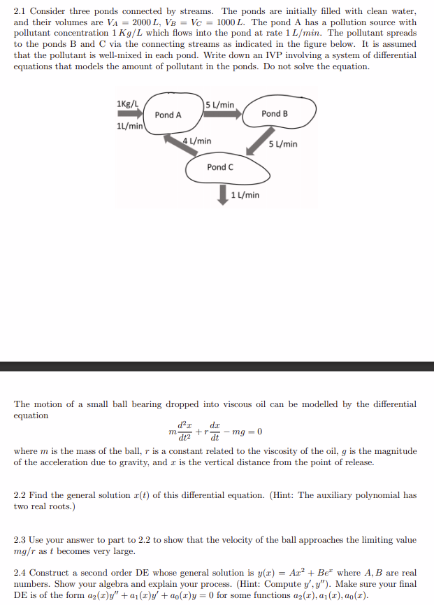Solved 2.1 ﻿Consider three ponds connected by streams. The | Chegg.com