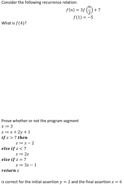 Solved Consider the following recurrence relation: f(n) = 3f | Chegg.com